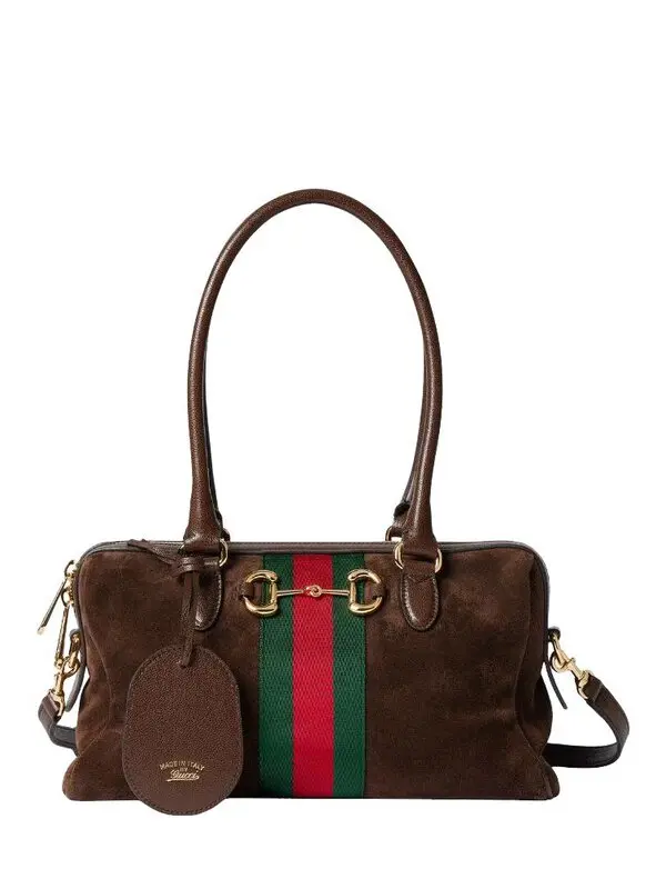 Gucci Medium Boston Bag In Suede - Brown