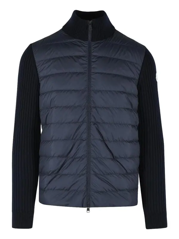 Moncler Padded Virgin Wool Cardigan With Zipper - Navy