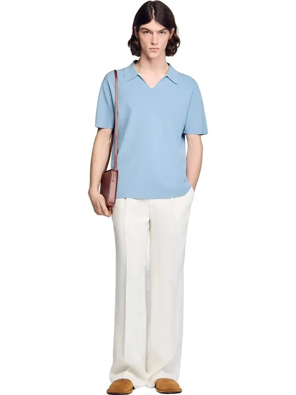 Sandro Stretch Knit Polo Shirt - Sky Blue