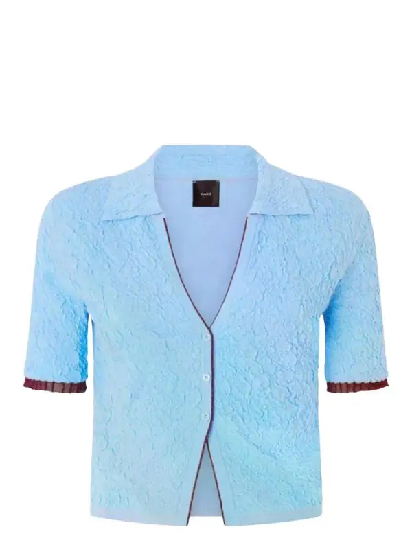 Pinko Cropped Jacquard Polo Cardigan With Contrasting Trims - Blue