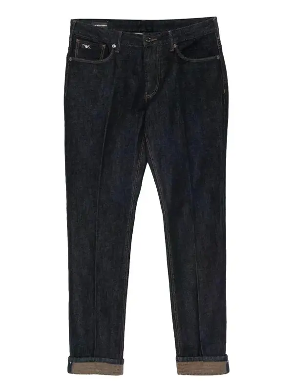 Emporio Armani Five-pocket Jeans With Logo Plaque - Blue