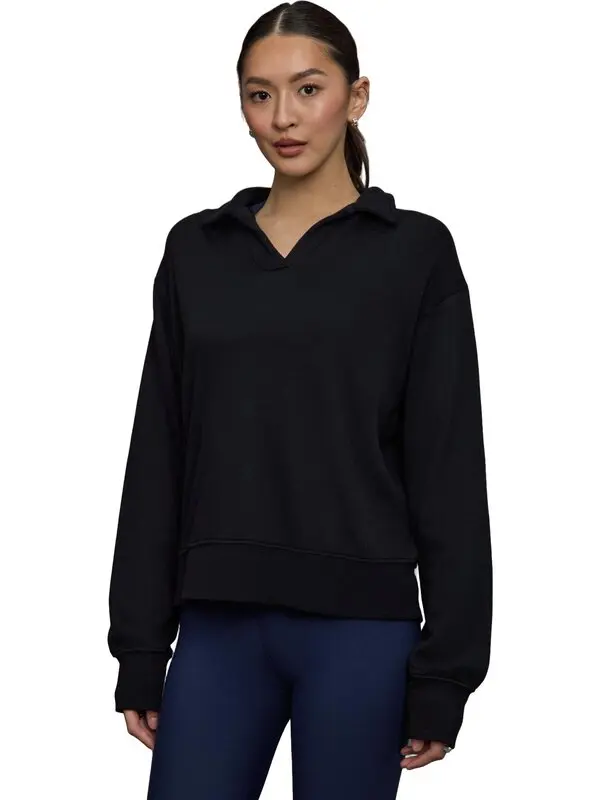 Carbon38 Johnny Collar French Terry Sweatshirt - Black