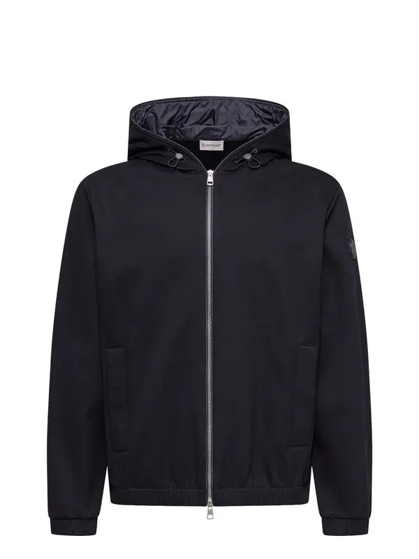 Moncler Leather Logo Zip-up Hoodie - Blue