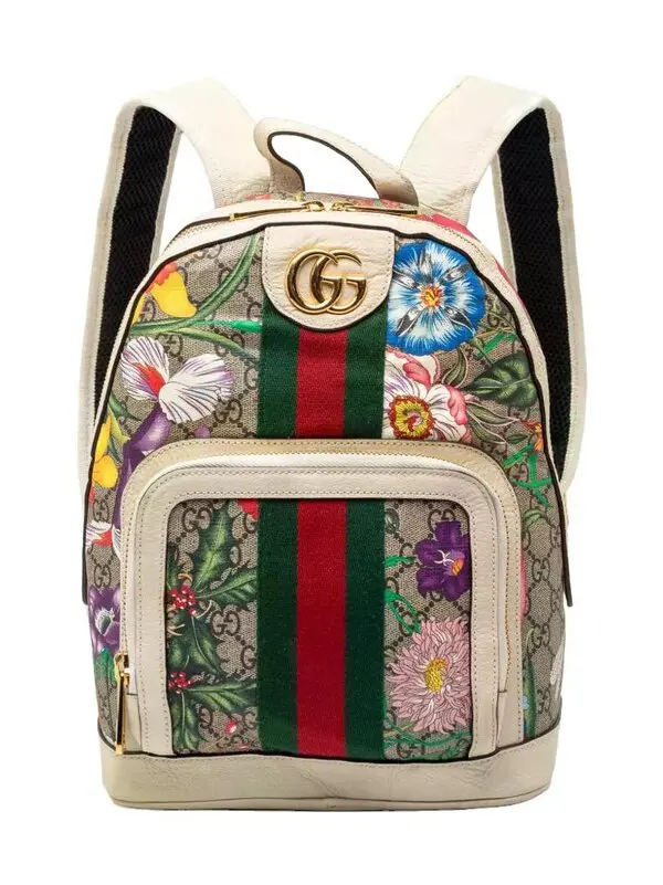 Gucci Gg Supreme Flora Ophidia Backpack - Brown