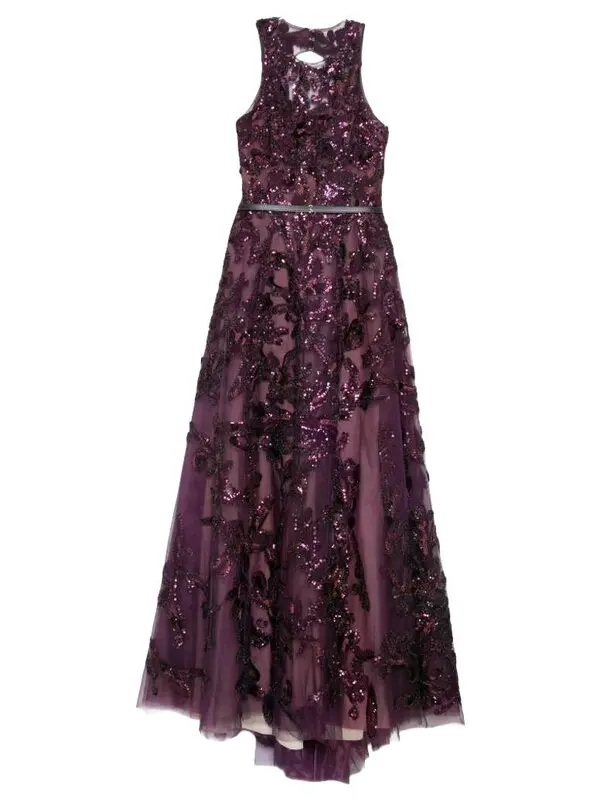 SAIID KOBEISY Embroidered Tulle Long Dress - Purple