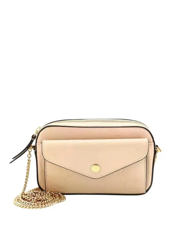 Gucci Front Pocket Chain Shoulder Bag Jumbo Gg Embossed Leather Super Mini Crossbody - Neutrals