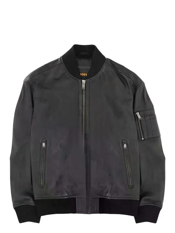 BOSS Zip-up Leather Bomber Jacket - Black