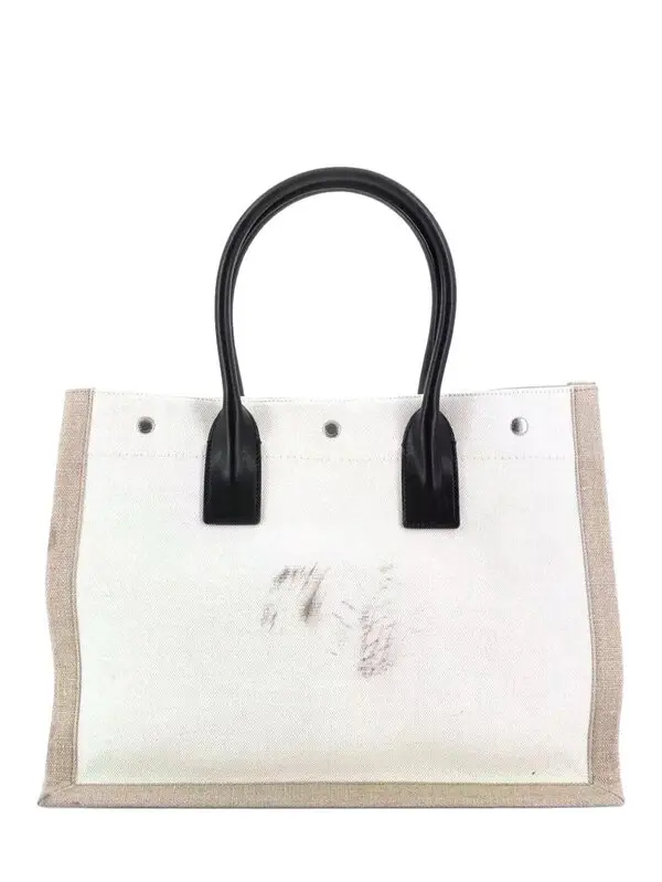 Saint Laurent Rive Gauche Shopper Canvas Small Tote Bag - Neutrals