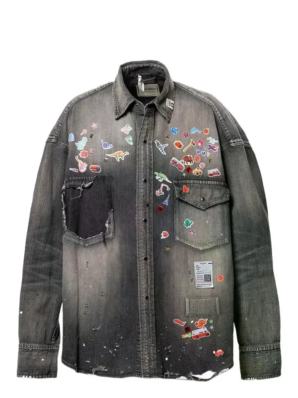 Mihara Yasuhiro Sticker-print Denim Shirt - Black