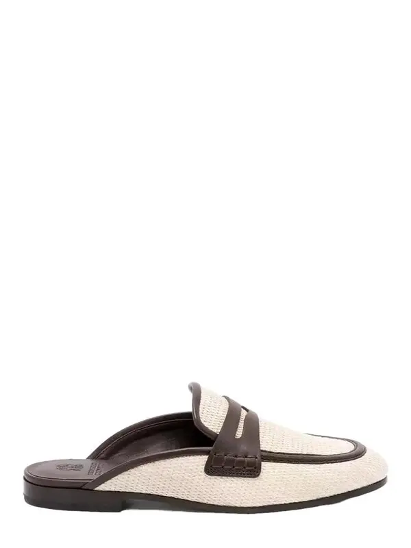 Brunello Cucinelli Raffia Mules With Leather Trim - Neutrals