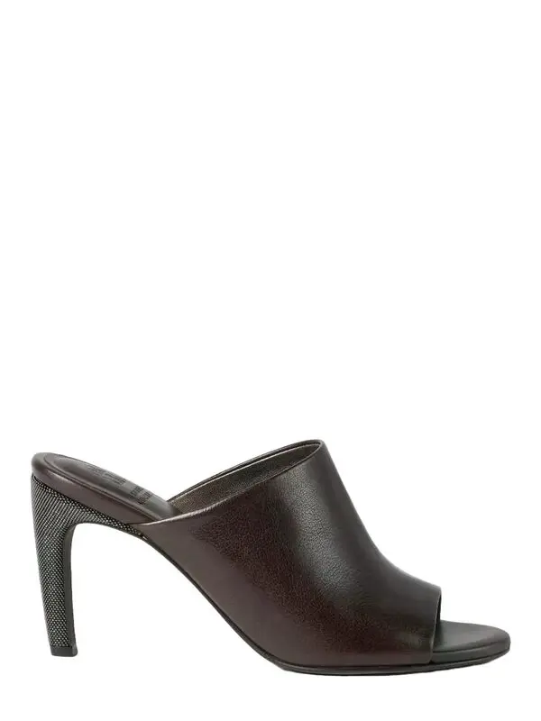 Brunello Cucinelli Leather Embellished Heel Mules - Brown