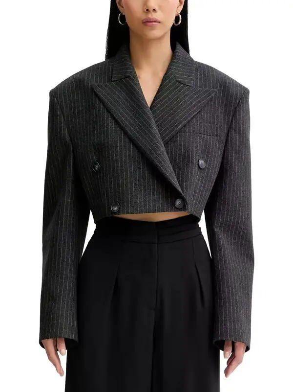 LA MANIA Fran Pinstripe Cropped Blazer - Grey
