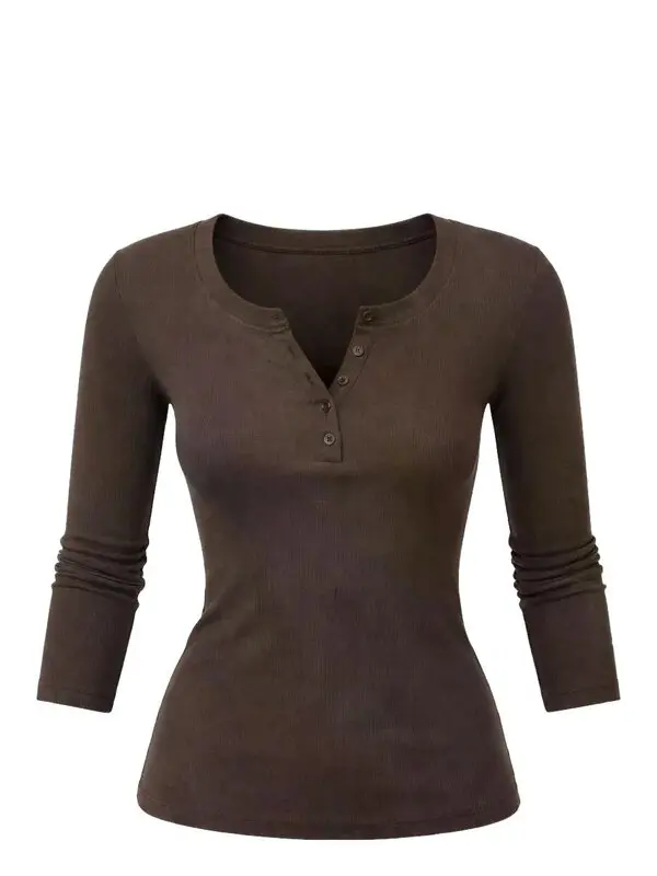 REFORMATION Jayden Long Sleeve Henley T-shirt - Brown