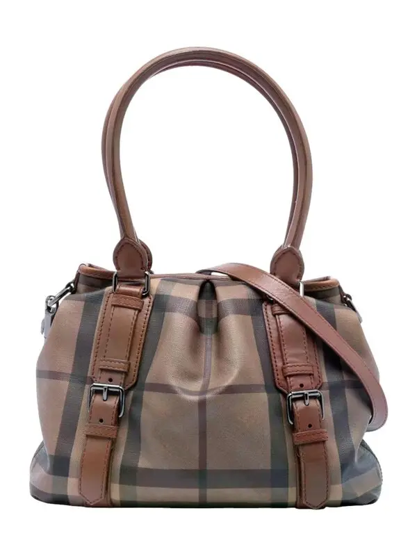 Burberry Smoke Check Coated Canvas Northfield Satchel - Brown