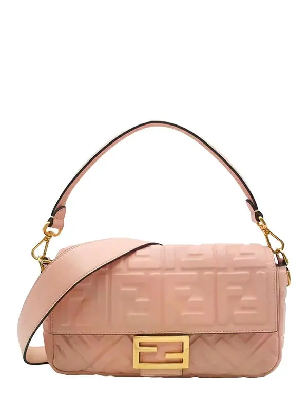 Fendi Zucca Embossed Leather Baguette Satchel - Pink
