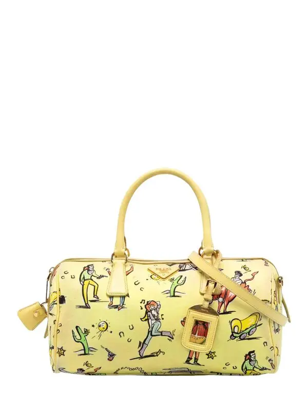 Prada 2000-2020 Canvas Canapa St. Foula Stampato Satchel - Yellow