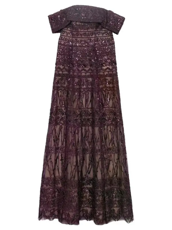 SAIID KOBEISY Beaded Tulle Gown - Purple