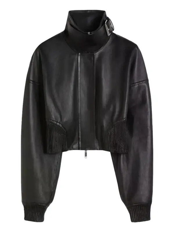 Sportmax High-neck Leather Jacket - Black