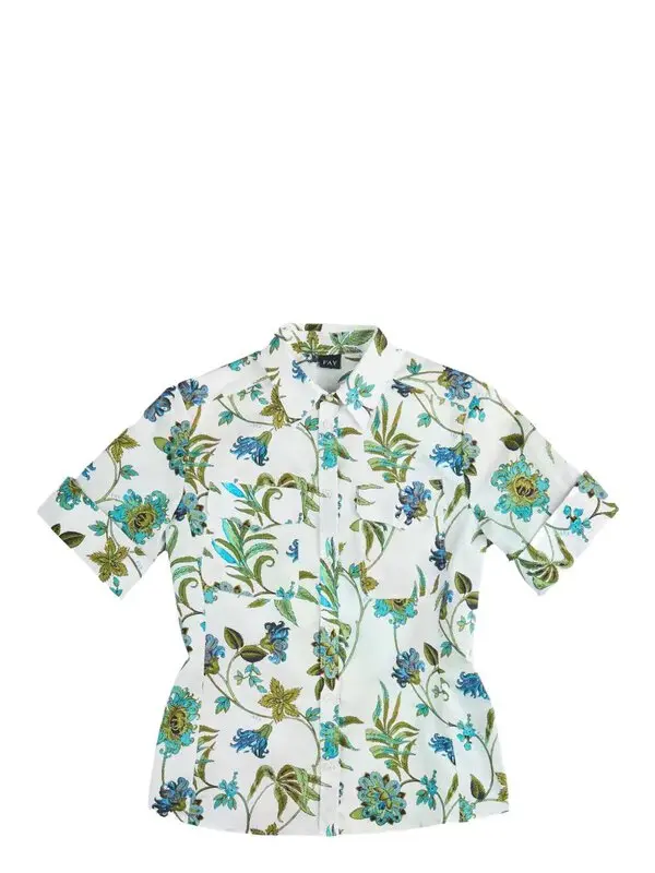 FAY Floral Print Short Sleeve Shirt - White