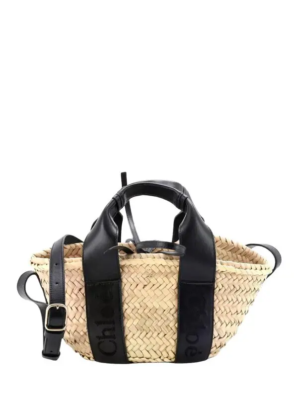 Chloé Sense Basket Tote Raffia With Leather Medium Shoulder Bag - Neutrals