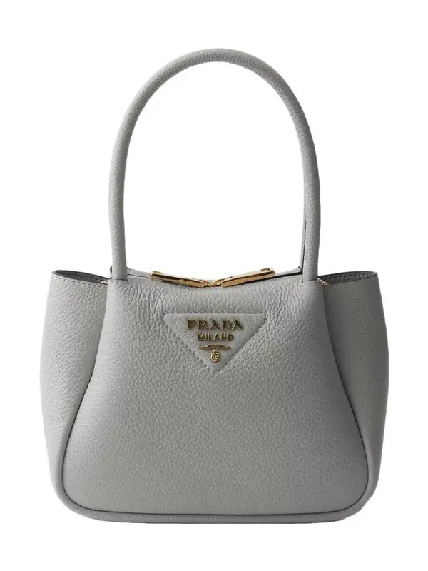 Prada Leather Tote Bag With Logo Detail - Grey