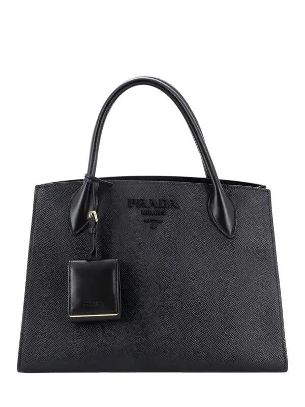 Prada Monochrome Saffiano City Calf Medium Tote Bag - Black