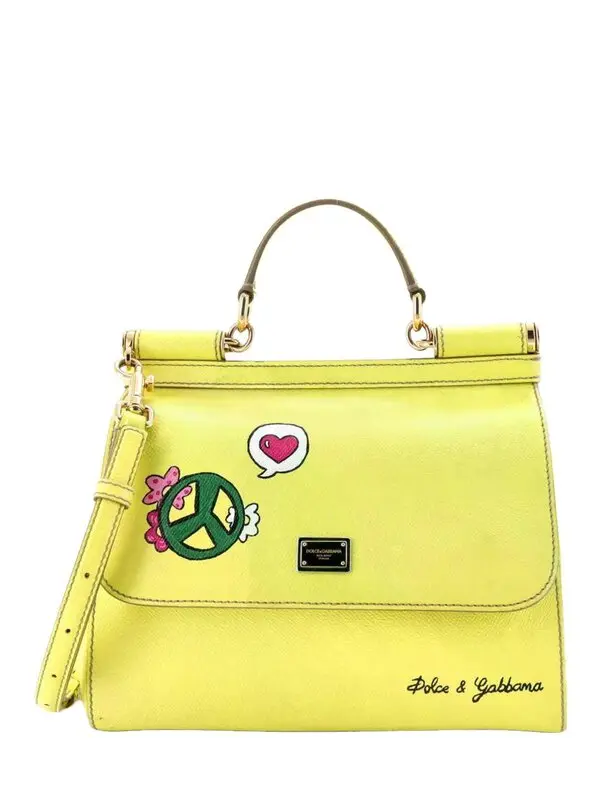 Dolce & Gabbana Miss Sicily Printed Leather Satchel - Yellow