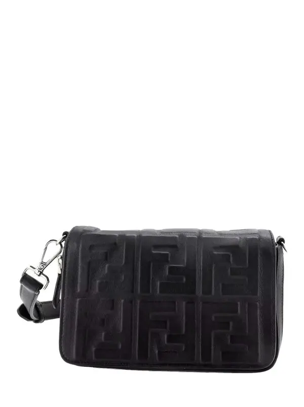 Fendi Expandable Flap Bag Zucca Embossed Leather - Black