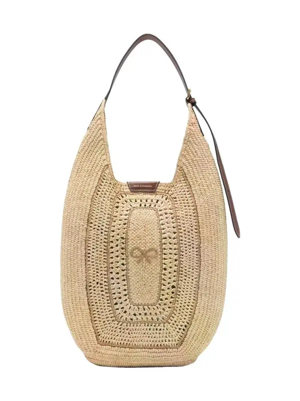 ANYA HINDMARCH Raffia Shoulder Bag With Bow Detail - Neutrals
