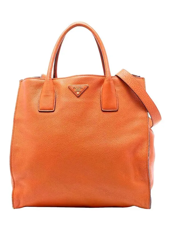 Prada Vitello Daino Open Convertible Tote Satchel - Orange
