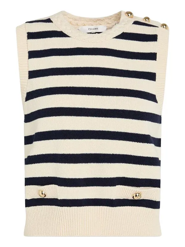 FRAME Striped Cotton-blend Top - Navy