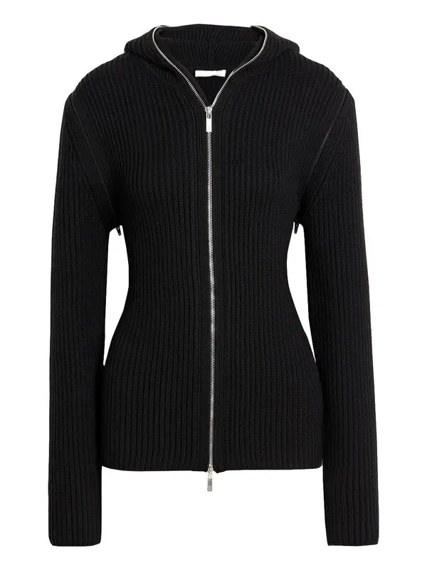 Helmut Lang Ribbed Merino Wool Hooded Cardigan - Black
