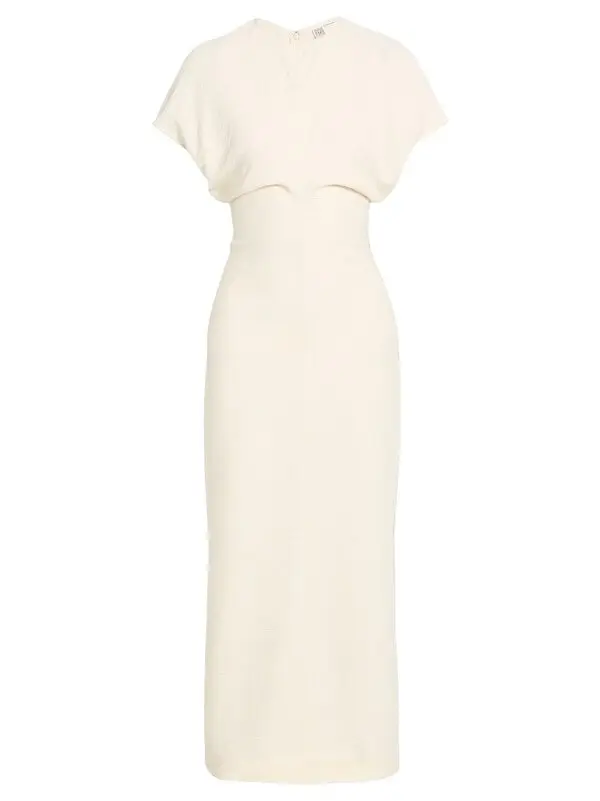 TOTEME Draped Plissé-woven Midi Dress - Cream