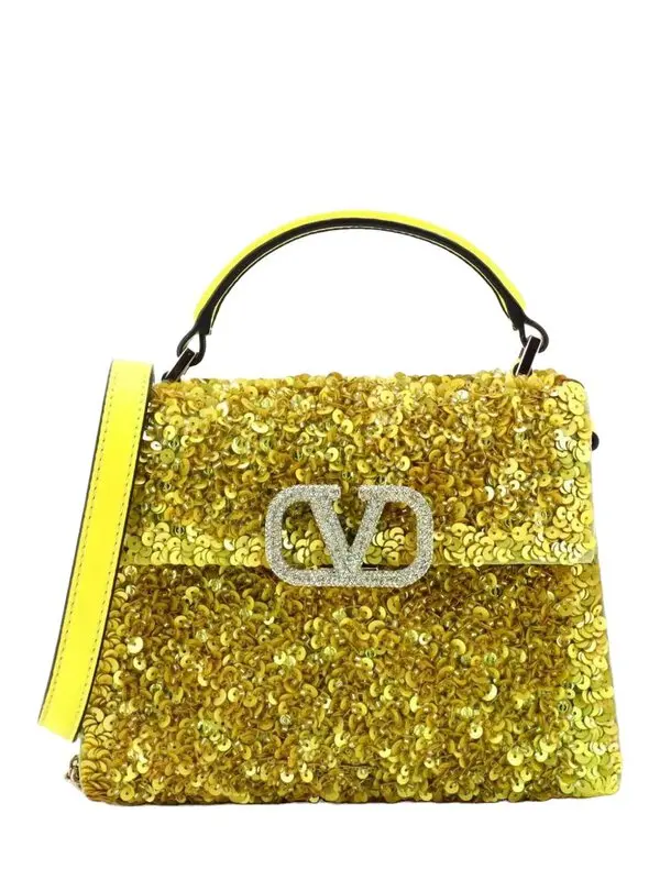Valentino Garavani V Sling Top Handle Sequins Mini Satchel - Yellow
