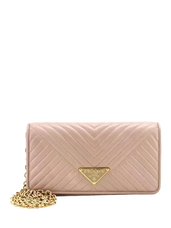 Prada Diagramme Quilted Leather Wallet On Chain Crossbody Bag - Neutrals