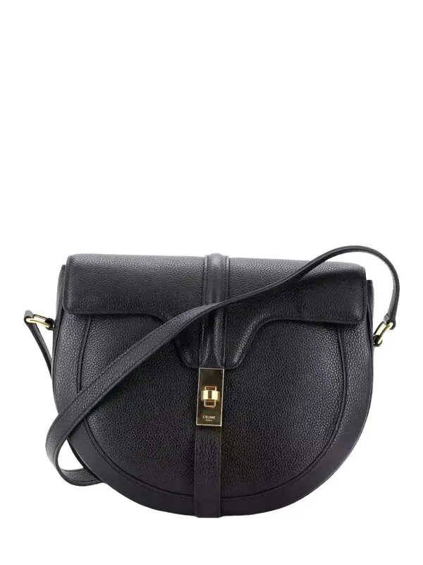 Celine Besace 16 Grained Calfskin Medium Crossbody Bag - Black