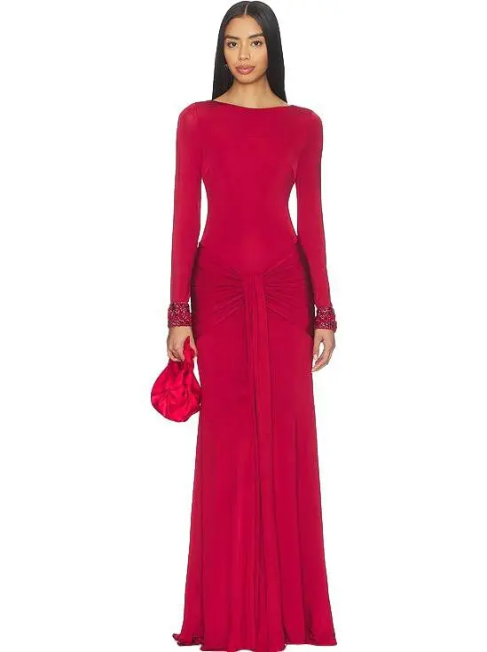 PatBO Intensity Jersey Long Sleeve Gown - Red