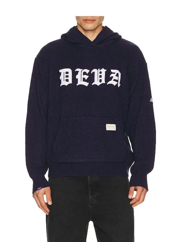 DEVA STATES Blackletter Knitted Hoodie - Blue