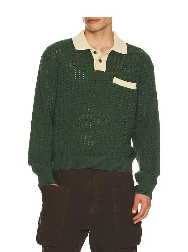Obey Jasper Polo Sweater In Green - Pine Needle Multi