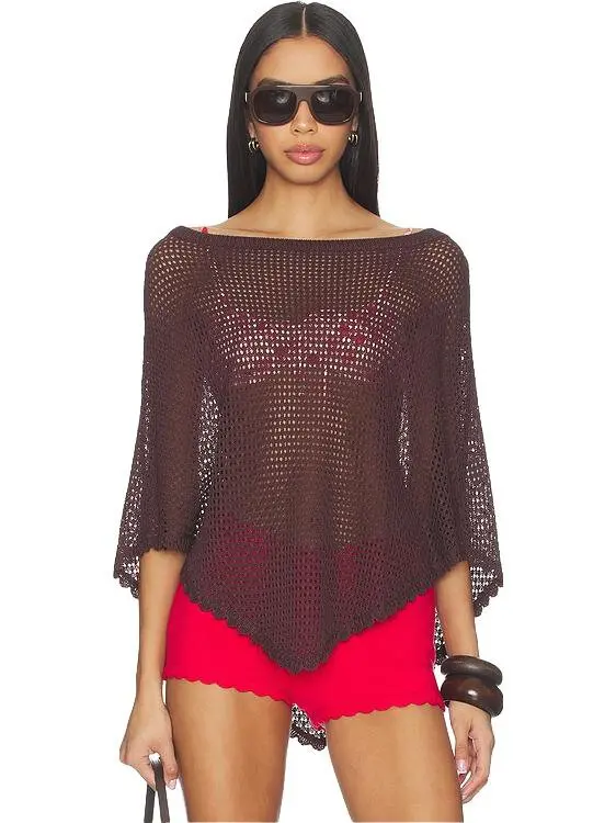 MORE TO COME Daleyza Poncho Top - Brown