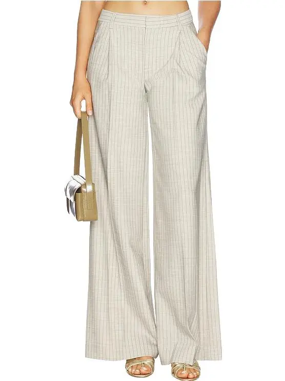L'Agence Allanah Mid Rise Trouser - Grey & Tan Pinstripe