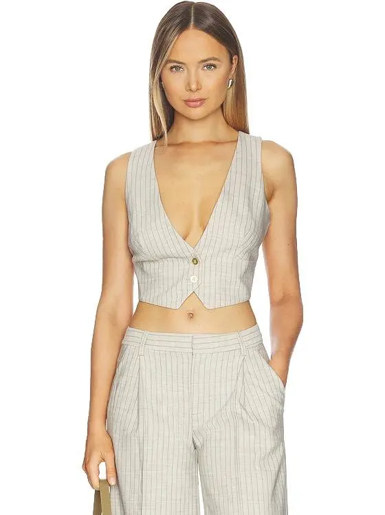 L'Agence Devony Plunge Neck Vest - Grey & Tan Pinstripe