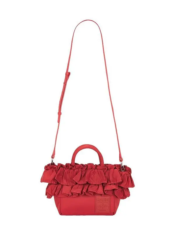 GANNI Mini Shopper Ruffle Bag - Fiery Red
