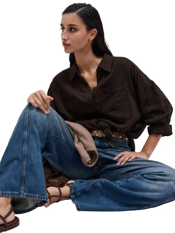 ME+EM Relaxed Cheesecloth Shirt - Ganache Brown