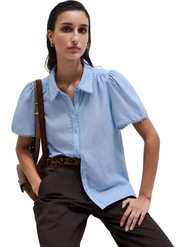 ME+EM Cheesecloth Trim Blouse - Chambray Blue