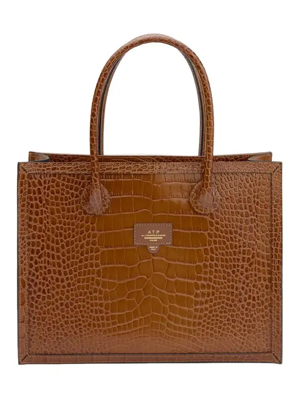 ATP ATELIER Montefalcione Printed Croco Book Bag - Cannella