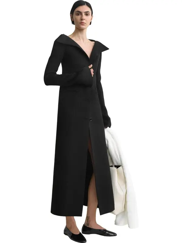 TOTEME Long Coat With Wide Collar - Black