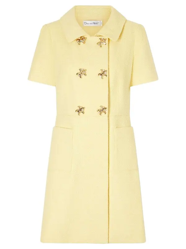 Oscar De La Renta Double-breasted Cotton-blend Tweed Mini Dress - Yellow