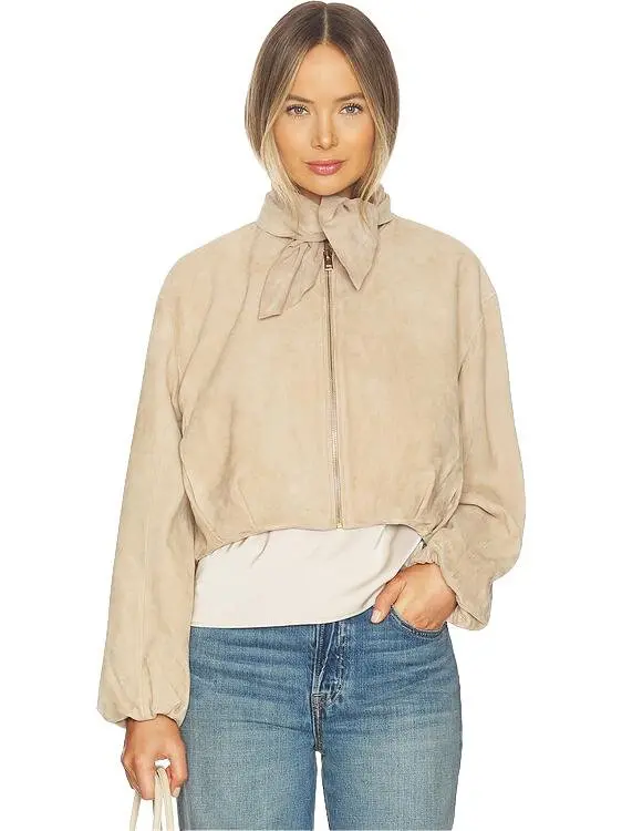 LAMARQUE Anita Cropped Suede Jacket With Scarf Detail - Beige