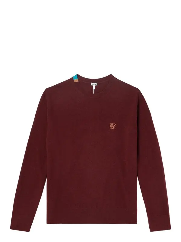 Loewe Anagram Embroidered Wool-blend Sweater - Burgundy